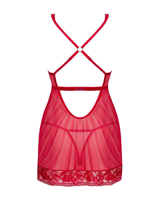 Luxe Red Lace Sheer Babydoll Lingerie Set – Lingerie Seduction