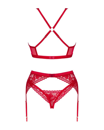 Luxe Red Lace 3 Piece Suspender Belt Lingerie Set – Lingerie Seduction