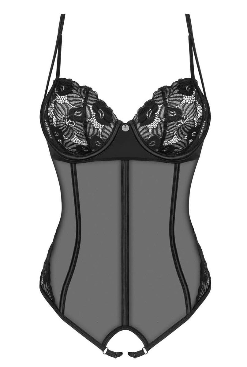 Black Sheer Mesh & Lace Crotchless Teddy – Lingerie Seduction